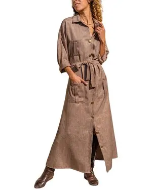 NEW LAVIVA New Laviva Long Sleeve Button Down Dress With Belt - Brown