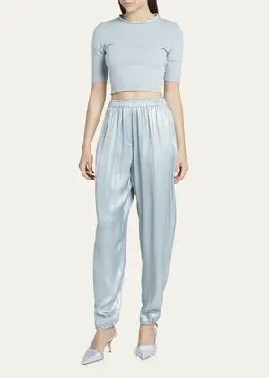 Giorgio Armani Laminated Viscose Satin Jogger Pants