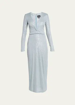 Giorgio Armani Plunging Sequined Knit Sheath Dress