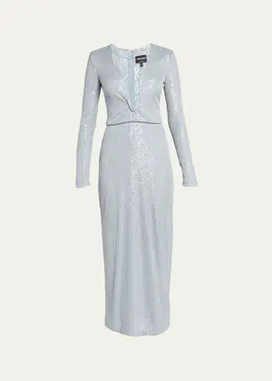 Giorgio Armani Plunging Sequined Knit Sheath Dress