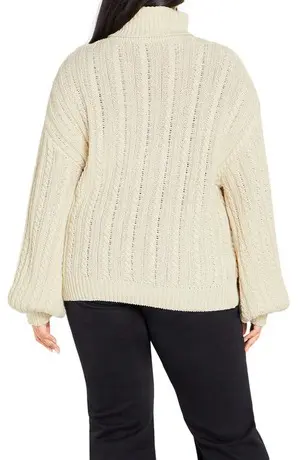 City Chic Avah Cable Stitch Turtleneck Sweater - Creme