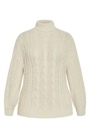 City Chic Avah Cable Stitch Turtleneck Sweater - Creme