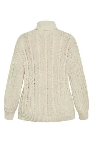 City Chic Avah Cable Stitch Turtleneck Sweater - Creme