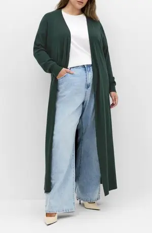 City Chic Tie Waist Longline Cardigan - Hunter