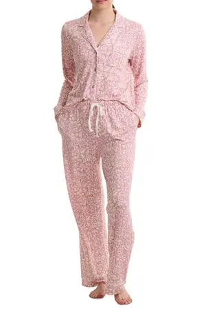 Splendid Print Long Sleeve Pajamas Pink Animal Abstract