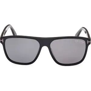 TOM FORD Frances 58mm Polarized Square Sunglasses - Shiny Black Grey/smoke