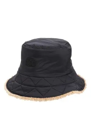 UGG Recycled Nylon & Faux Shearling Reversible Bucket Hat - Black Multi