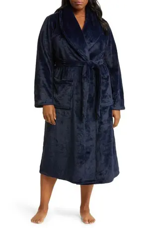 Nordstrom Shawl Collar Plush Robe Navy Peacoat