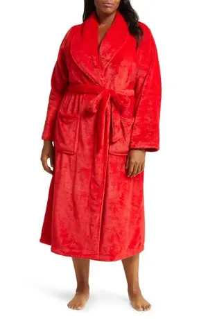 Nordstrom Shawl Collar Plush Robe Red Barbados