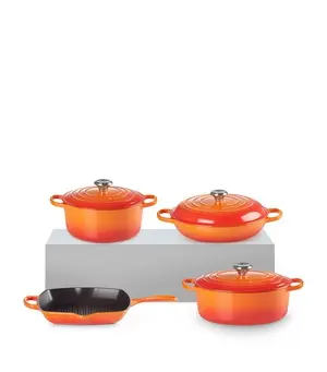 LE CREUSET Set Of 4 Cast Iron Casserole Dishes And Grillit - Orange