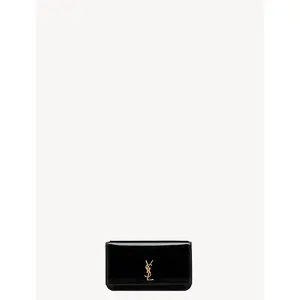 Saint Laurent Cassandre Phone Holder With Strap Black Patent/gold