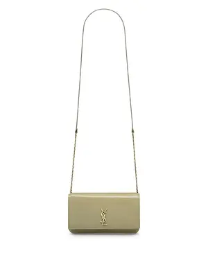 Saint Laurent Cassandre Phone Holder With Strap Soft Sage Patent/gold