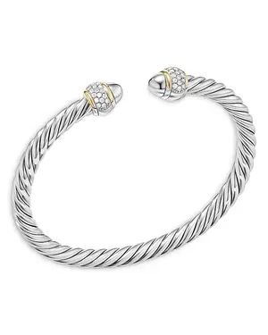 David Yurman Cable Bracelet With Diamonds And 18k Yellow Gold - Silver