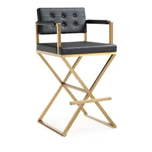 TOV FURNITURE Director Performance Vegan Leather And Stainless Steel Barstool - Black