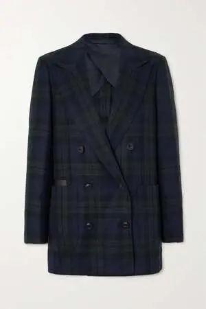 Purdey Double-breasted Checked Wool Blazer - Dark Green