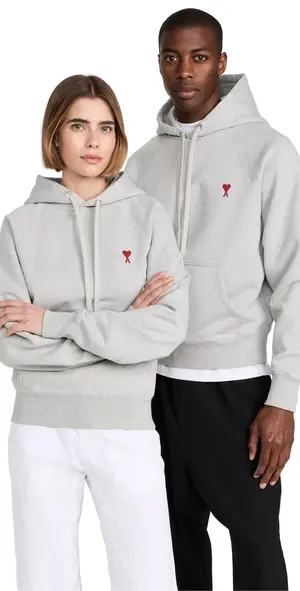 AMI Paris De Coeur Hoodie - Heather Ash Grey