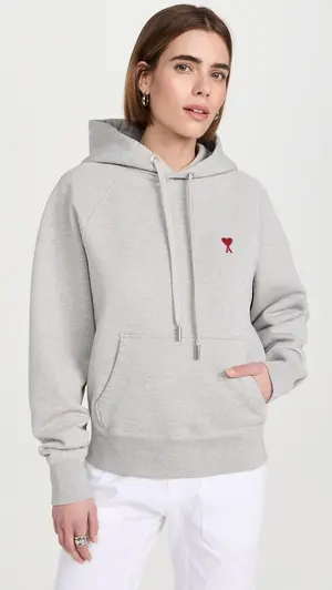 AMI Paris De Coeur Hoodie - Heather Ash Grey