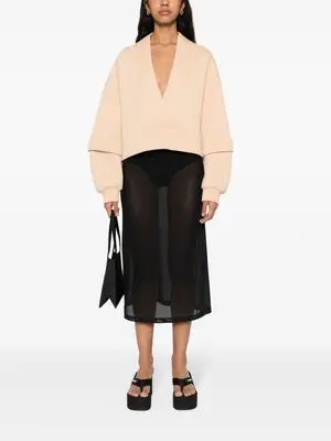IOANA CIOLACU V-neck Cotton-blend Sweatshirt - Neutrals