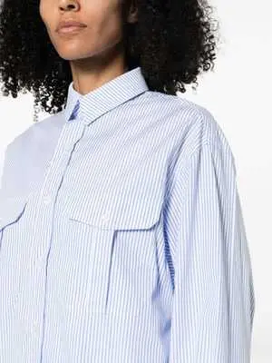 Wardrobe.NYC Striped Cotton Shirtdress - Blue