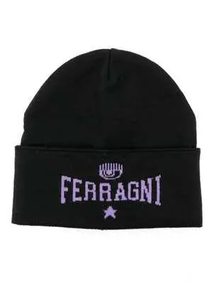 CHIARA FERRAGNI Intarsia-knit Logo Beanie - Black