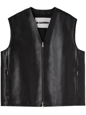 JIL SANDER Logo-embossed Zip-up Leather Gilet