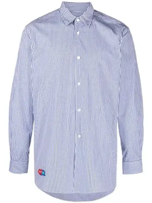 Play Comme Des Garcon X Invader Pixel-patch Striped Cotton Shirt