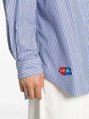Play Comme Des Garcon X Invader Pixel-patch Striped Cotton Shirt