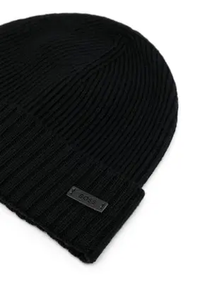 BOSS Logo-patch Virgin Wool Beanie - Black