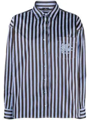 Etro Pegaso-embroidered Striped Shirt - Blue