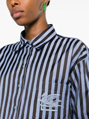 Etro Pegaso-embroidered Striped Shirt - Blue