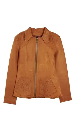 Vintage East-west Bayou Leather Jacket - Orange