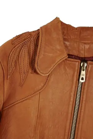 Vintage East-west Bayou Leather Jacket - Orange
