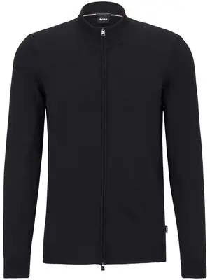 BOSS Zip-up Virgin-wool Cardigan - Black