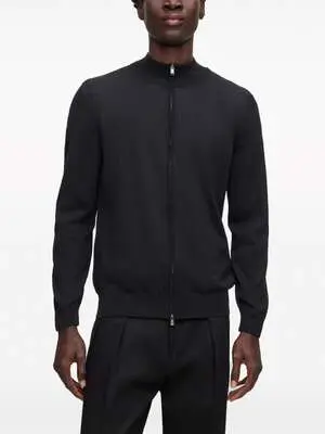 BOSS Zip-up Virgin-wool Cardigan - Black