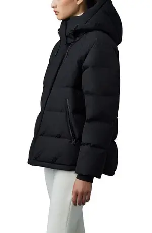 Mackage Edana Logo Jacquard Down Puffer Coat With Removable Hood