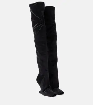 Rick Owens Cantilever Velvet Over-the-knee Boots - Black
