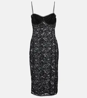 Oseree O-lover Floral Lace Midi Dress - Black