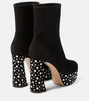 GIANVITO ROSSI Crystal Embellished Suede Platform Ankle Boots