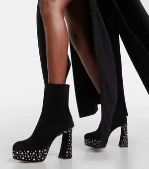 GIANVITO ROSSI Crystal Embellished Suede Platform Ankle Boots