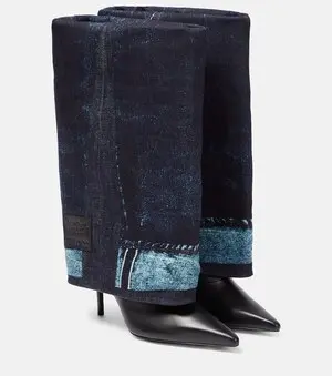 JIMMY CHOO X Jean Paul Gaultier Leather And Denim Boots - Blue