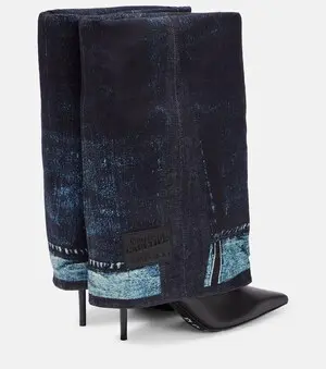 JIMMY CHOO X Jean Paul Gaultier Leather And Denim Boots - Blue