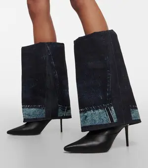 JIMMY CHOO X Jean Paul Gaultier Leather And Denim Boots - Blue