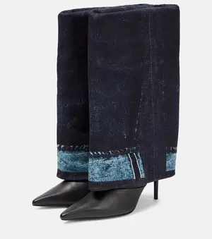 JIMMY CHOO X Jean Paul Gaultier Leather And Denim Boots - Blue