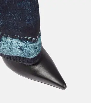 JIMMY CHOO X Jean Paul Gaultier Leather And Denim Boots - Blue