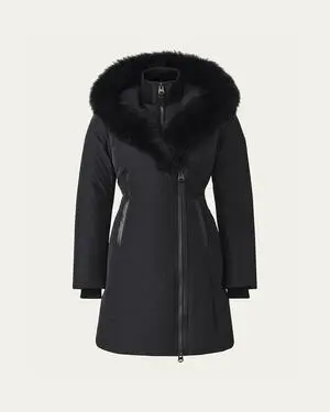 Mackage Kay Layered Parka Coat With Shearling Trim - Black
