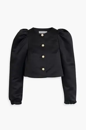 Sleeper Cropped Puffed Sleeve Satin Jacket With Pearl Buttons