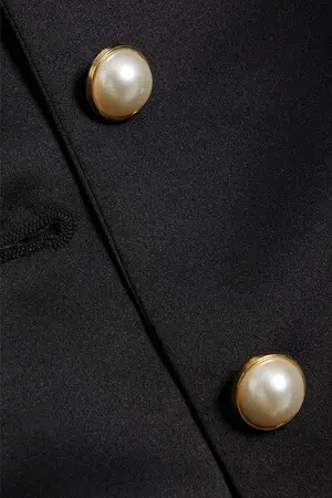 Sleeper Cropped Puffed Sleeve Satin Jacket With Pearl Buttons