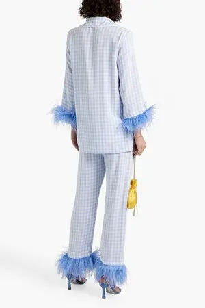 Sleeper Party Checked Featherembellished Twill Pajama Set