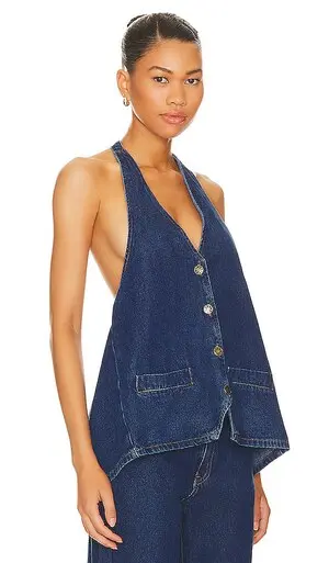 Lioness Denim Halter Top With Button Closure