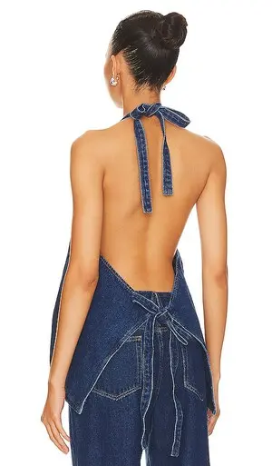 Lioness Denim Halter Top With Button Closure